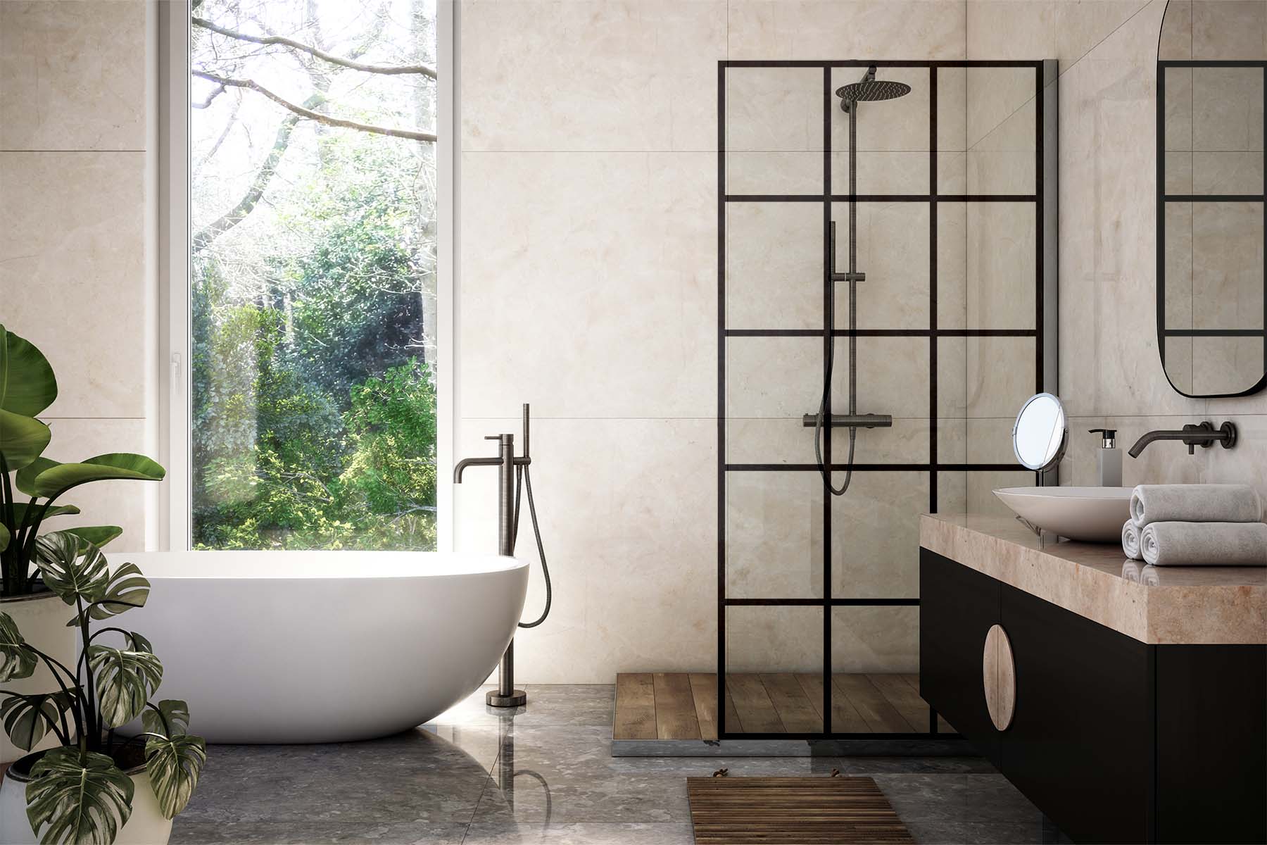 Duschabtrennung - Vordach und Schiebetür